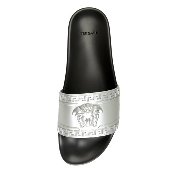 Versace | Shoes | Versace Mens Silver Tone Medusa Head Embossed Pool ...